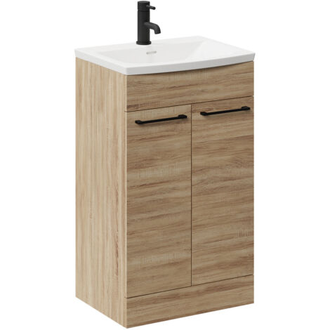 Napoli Bordalino Oak 500mm Floor Standing Vanity Unit with 1 Tap Hole ...