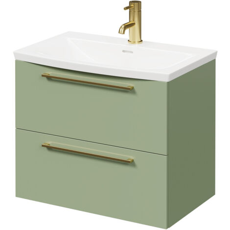 Napoli Olive Green 600mm Wall Mounted Vanity Unit with 1 Tap Hole ...