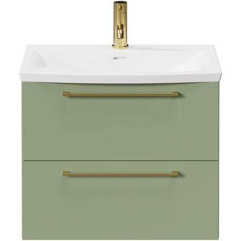 Napoli Olive Green 600mm Wall Mounted Vanity Unit with 1 Tap Hole ...