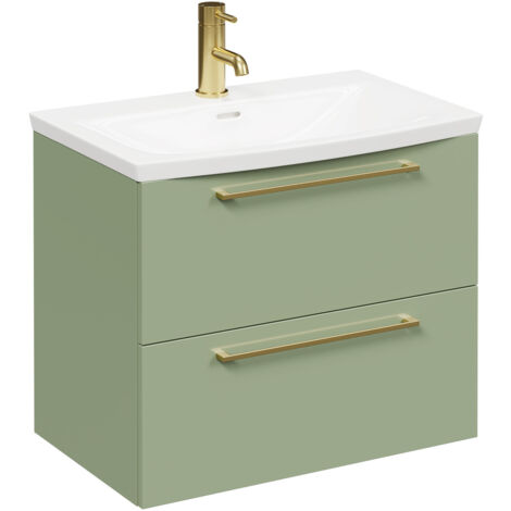 Napoli Olive Green 600mm Wall Mounted Vanity Unit with 1 Tap Hole ...