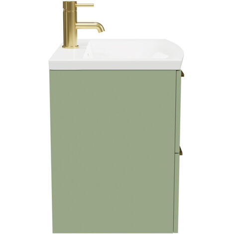 Napoli Olive Green 600mm Wall Mounted Vanity Unit with 1 Tap Hole ...