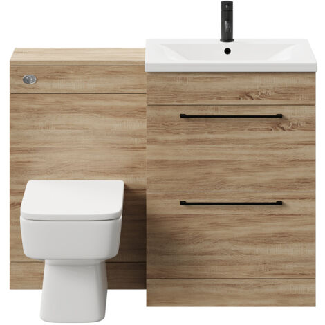 Napoli Bordalino Oak 1100mm Vanity Unit Toilet Suite with 1 Tap Hole ...