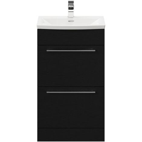 Napoli Nero Oak 500mm Floor Standing Vanity Unit with 1 Tap Hole Curved ...