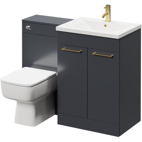 Napoli Gloss Grey 1100mm Vanity Unit Toilet Suite with 1 Tap Hole Basin ...