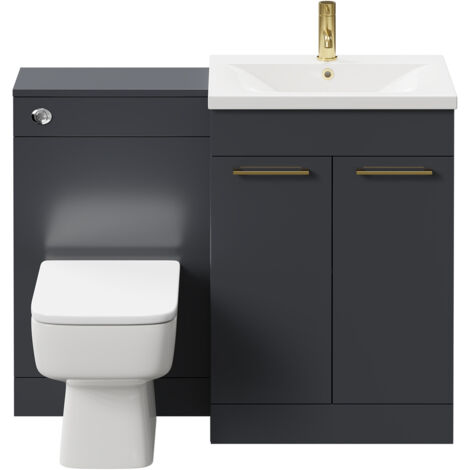 Napoli Gloss Grey 1100mm Vanity Unit Toilet Suite with 1 Tap Hole Basin ...