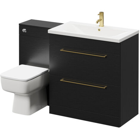 Napoli Nero Oak 1300mm Vanity Unit Toilet Suite with 1 Tap Hole Basin ...