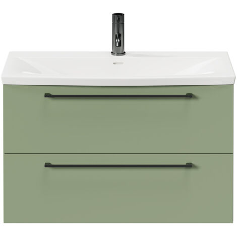 Napoli Olive Green 800mm Wall Mounted Vanity Unit with 1 Tap Hole ...