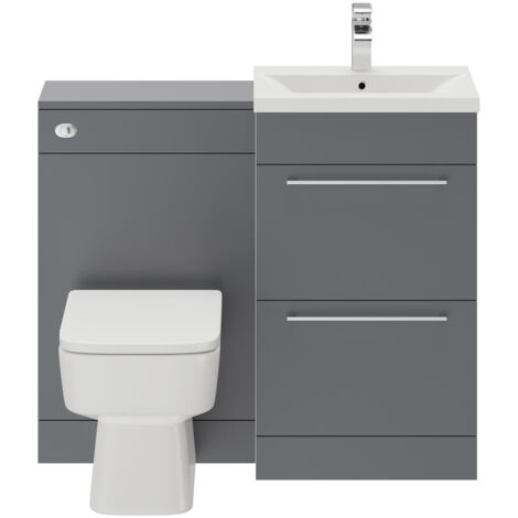 Napoli Gloss Grey 1000mm Vanity Unit Toilet Suite with 1 Tap Hole Basin ...