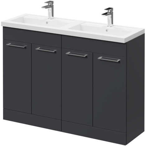 Napoli Gloss Grey 1200mm Floor Standing Vanity Unit with Polymarble ...