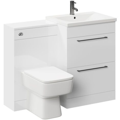 Napoli Gloss White 1100mm Vanity Unit Toilet Suite with 1 Tap Hole ...