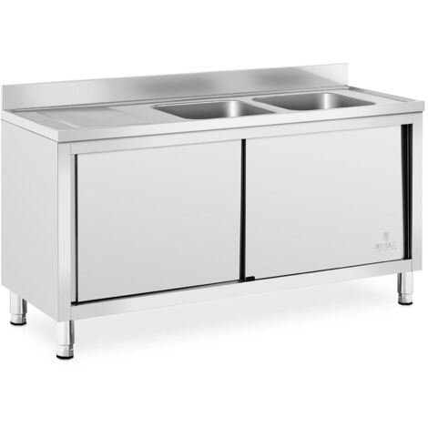 Stainless Steel Commercial Kitchen Sink Base Cabinet 2 Basins 400x400x250 mm