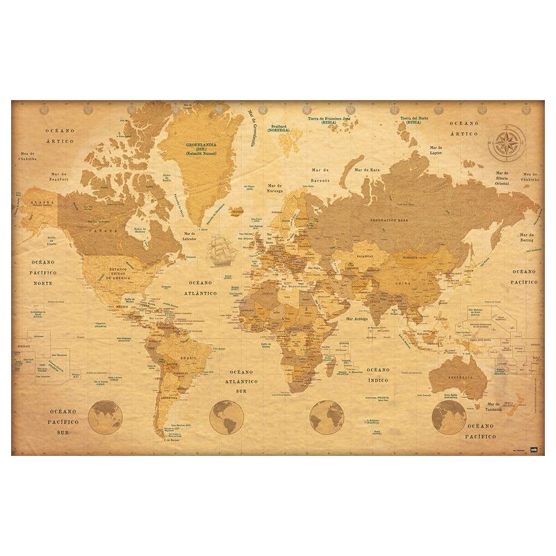 Grupo Erik Editores Poster Mapa Mundo Vintage