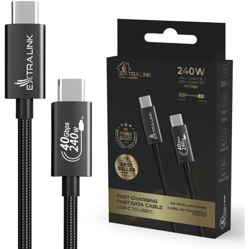 EXTRALINK Smart Life cable USB C, nylon trenzado, cable USB C a USB C ...