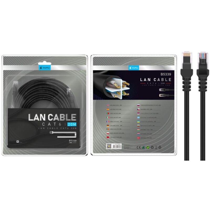 Cable red latiguillo rj45 cat.6e utp 20 metros b5339 negro