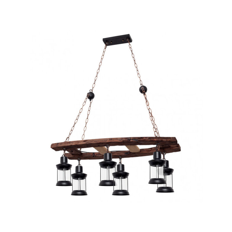 Lámpara colgante rustico "Finca" de seis luces 6xE27 IP20 60-90x78x40cm ...