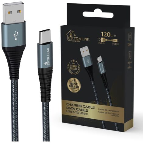 Extralink smart life cable 15w, usb-a to usb-c, 120cm, nylon braided ...