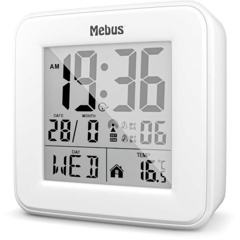 MEBUS digitaler Funk-Wecker mit Thermometer, Beleuchtung und Kalender ...