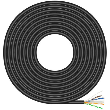 AISENS Cable de Red Exterior Impermeable RJ45 Cat.6 UTP Rígido CCA AWG23, Negro, 100M