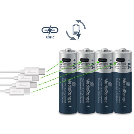 MediaRange Mignon AA I - Pilas Recargables de Ion de Litio (1,5 V, 1400 ...