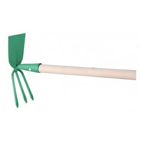Azada de jardín doble con 3 dientes, acero al carbono, mango de madera ...