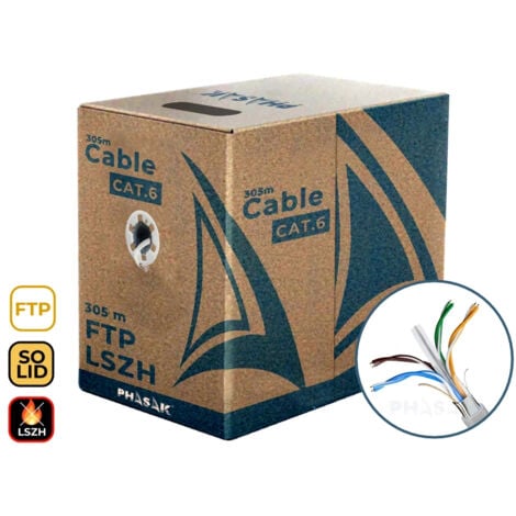 Bobina de Cable de Red Cat.6 FTP LSZH Sólido PHASAK AWG23 CCA 305M – PHR 6312 Alta velocidad 1 ...