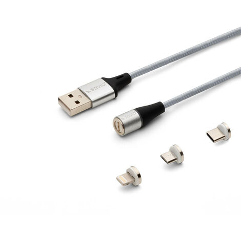 Savio CL-156 cable USB USB 2.0 2 m USB A USB C/Micro-USB B/Lightning Plata