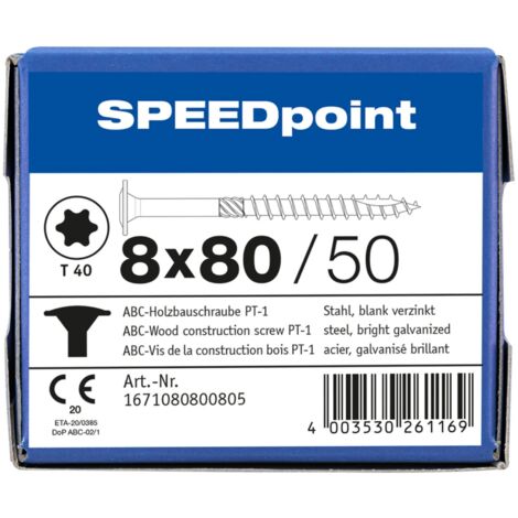 Spax 8x80 Speedpoint Holzbauschraube Tellerkopf TX Verzinkt Teilgew. Teller