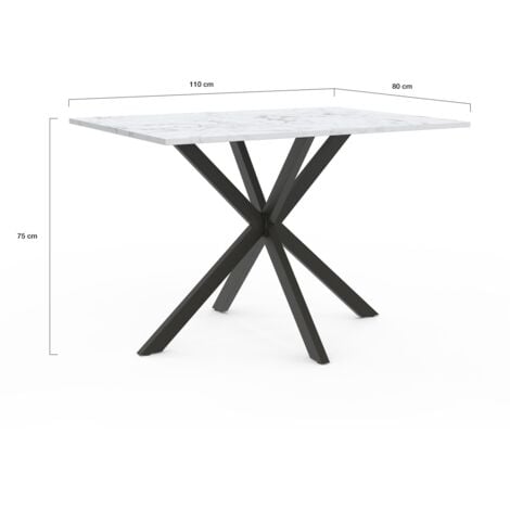 ALASKA Mesa de comedor rectangular para 4-6 personas con efecto mármol blanco y pata de araña de ...