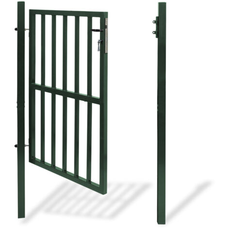 Verja de jardín de 105 x 125 cm en acero verde con cerradura y tirador