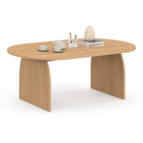 Mesa de centro ovalada EDITH con pata central de madera efecto haya 110 cm