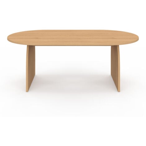 Mesa de centro ovalada EDITH con pata central de madera efecto haya 110 cm