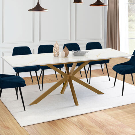 ALIX Mesa de comedor rectangular extensible para 6-10 personas con pata ...