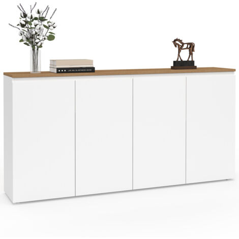 Aparador TOBY 160 cm con 4 puertas blancas y encimera de madera