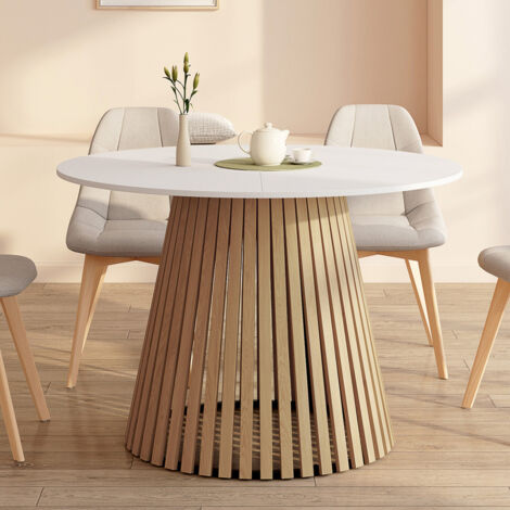 CARMEN Mesa de comedor redonda para 6 personas con patas de listones de ...