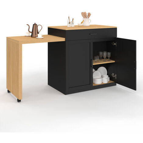 Isola centrale VITO 94-155 cm in legno nero con tavolo da pranzo ...