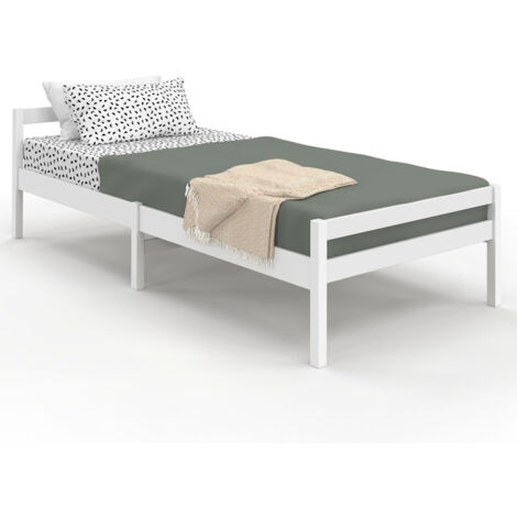 Letto singolo HARPER 90 x 190 cm con base in legno bianco
