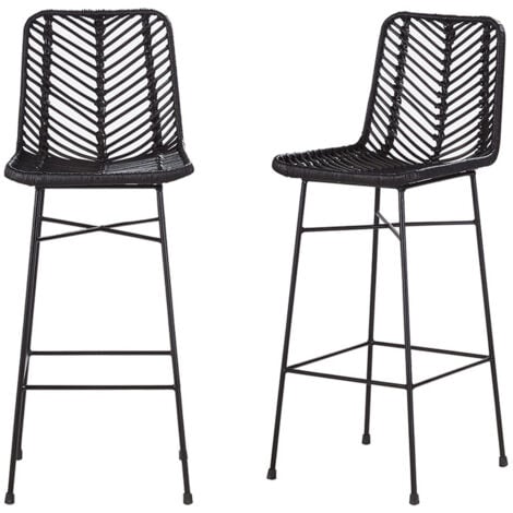 Set aus 2 Barhockern aus Rattan und Metall schwarz