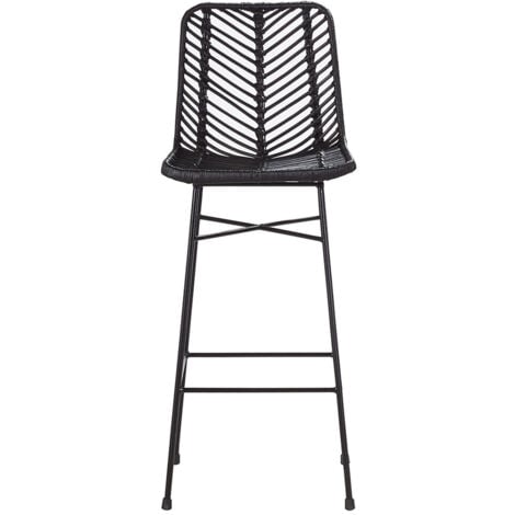 Barhocker aus Rattan und schwarzem Metall