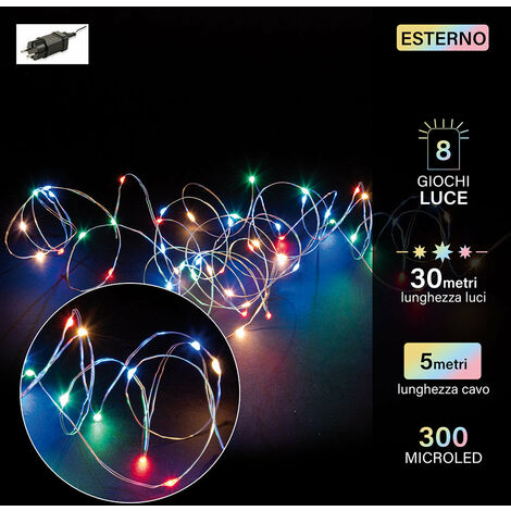 Catena di luci colorate natalizie 300 led filo 30 metri multicolor