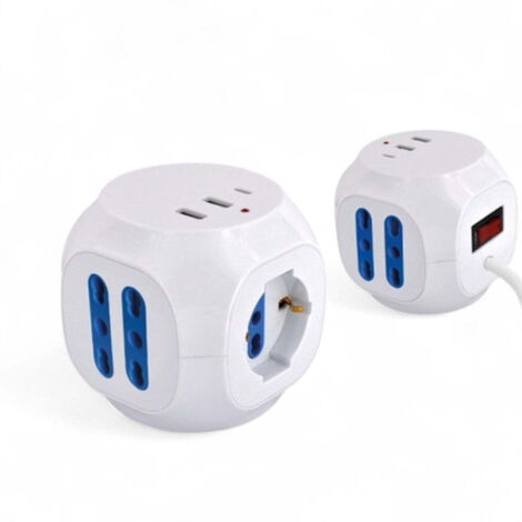 Multipresa a cubo con interruttore 5 posti + 2 USB + 1 Tipo C