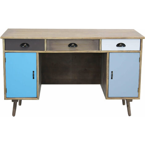 Scrivania in legno con 3 cassetti colorati e 2 ante BREMER