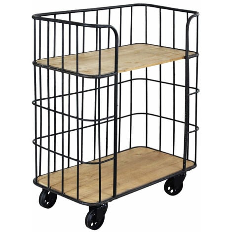 Mobile scaffale in legno e metallo a 2 ripiani con ruote Linea Classic