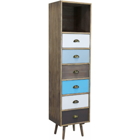 Mobiletto a colonna in legno con 6 cassetti colorati e 1 ripiano FRANCE