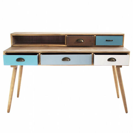 Scrivania porta PC in legno con 1 ripiano e 5 cassetti colorati MILLY