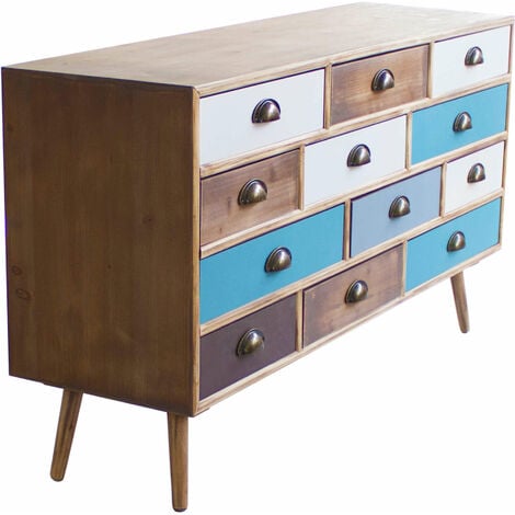 Mobile con 12 cassetti in legno di pino multicolor 120x35,5xH67 cm CANADA