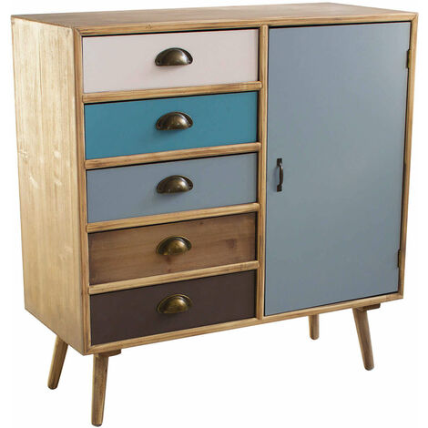 Mobiletto in legno con 5 cassetti colorati e 1 anta CALVIN