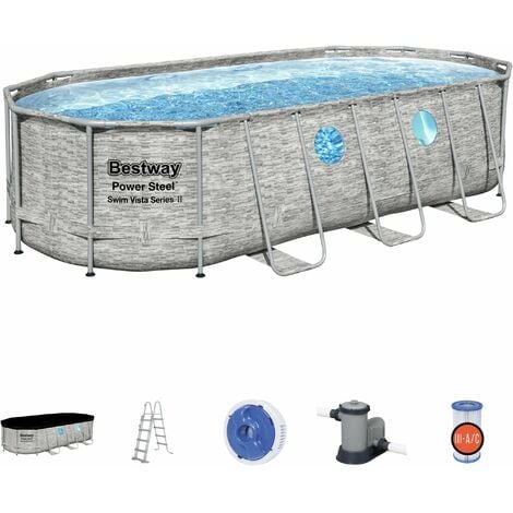 Piscina Ovale rattan con Oblò Power Steel Swim Vista 549x274x122 cm Bestway 56716