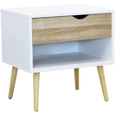 Comodino da interno in legno bianco con 1 cassetto rovere chiaro Mini Room
