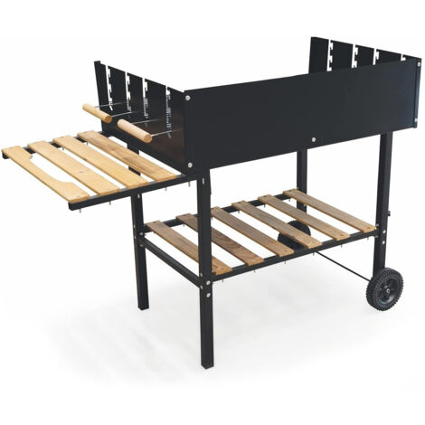 Barbecue rettangolare in metallo con ruote ripiani in legno doppia ...