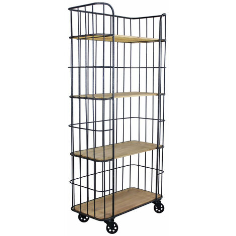 Mobile scaffale in legno e metallo a 4 ripiani con ruote Linea Industrial